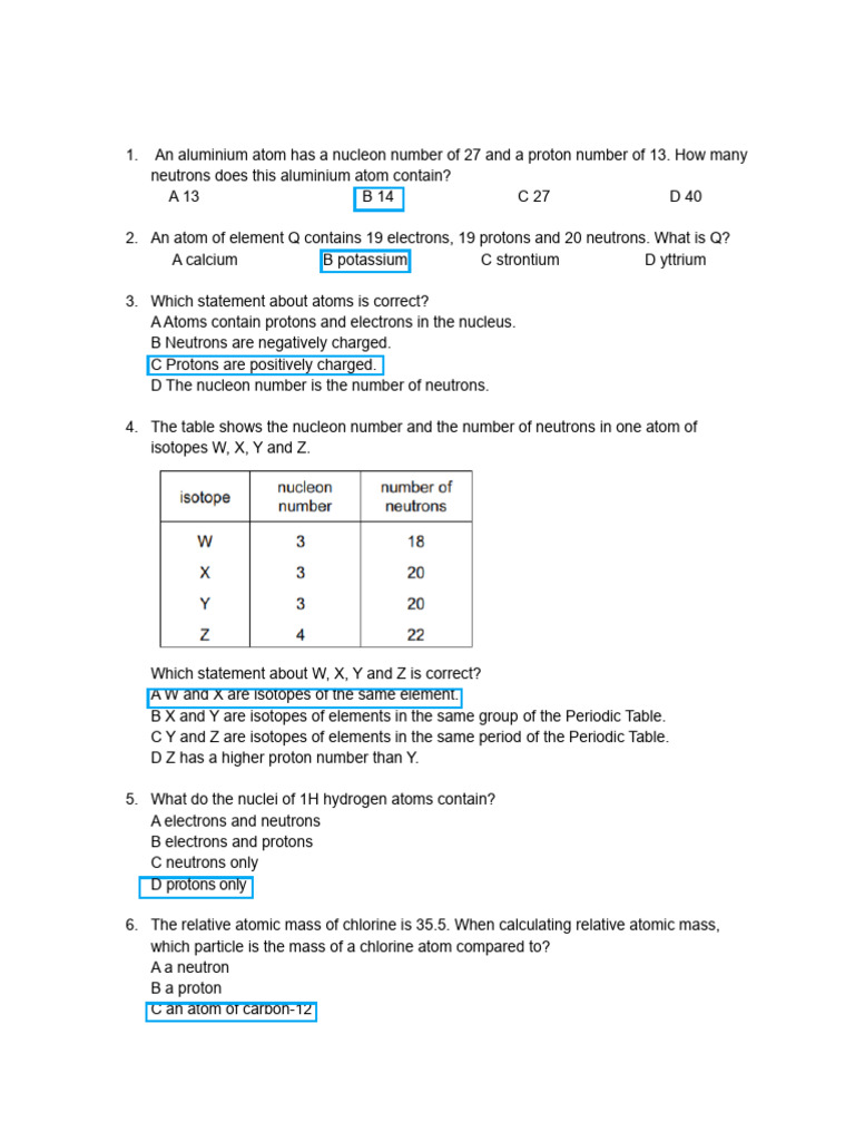 Atomic Structure MCQ's | PDF | Atoms | Proton