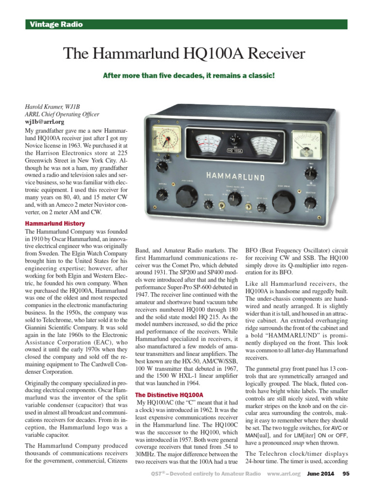 Vintage Rads - Hammarlund100a | PDF | Vacuum Tube | Electronic Engineering