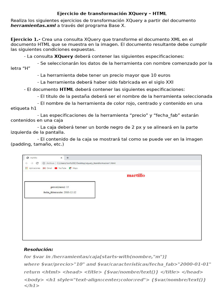 Ejercicio de Transformaciã N XQuery - 1 RESUELTO | PDF