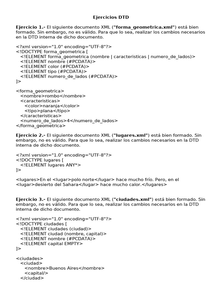 Ejercicios DTD 3 | PDF | Xml | Formatos de archivo de computadora