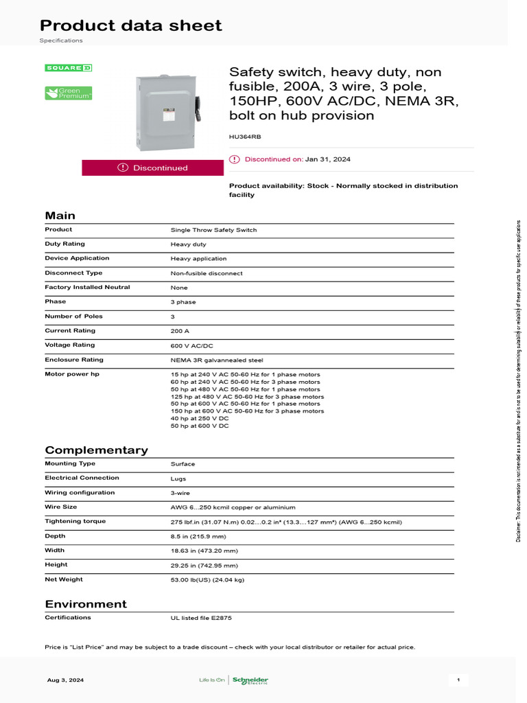 Schneider Electric - Heavy-Duty-Safety-Switches - HU364RB | PDF ...