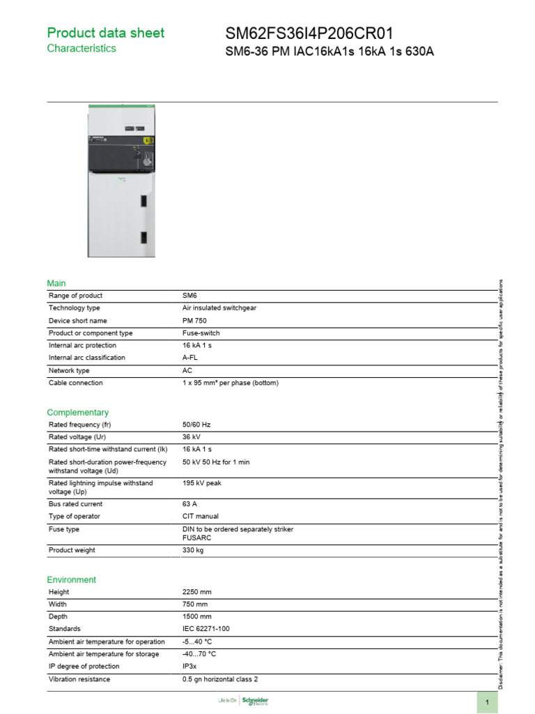 SM6 Air Insulated Switchgear Data Sheet | PDF