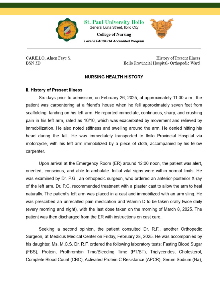 History of Present Illness | PDF | Emergency Department | Health Care