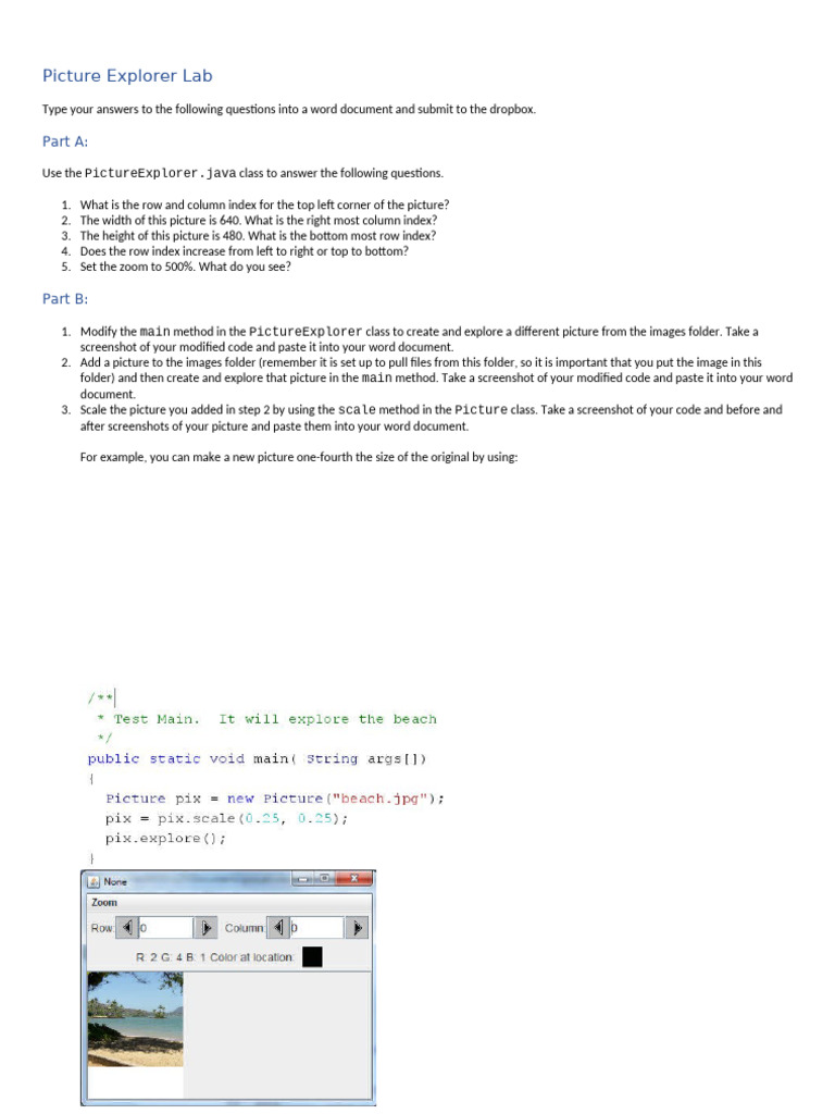 Picture Explorer Lab Instructions | PDF