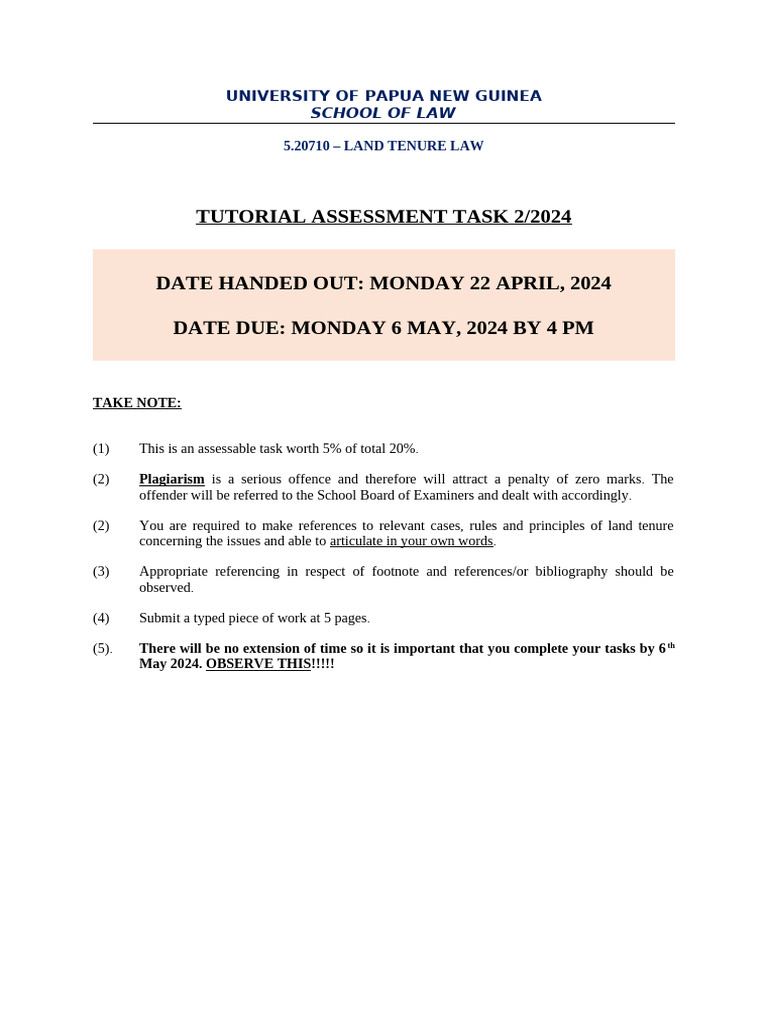 Land Tenure Tutorial Assessment 2 22.04.2024 | PDF