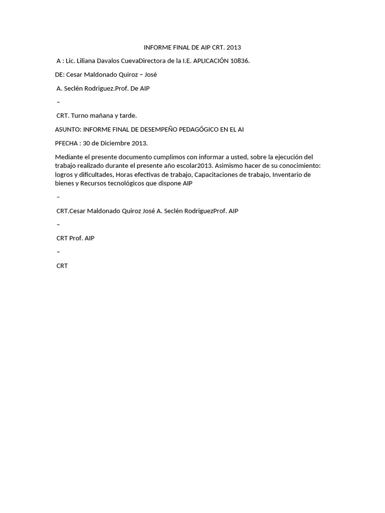 Informe Final de Aip CRT | PDF