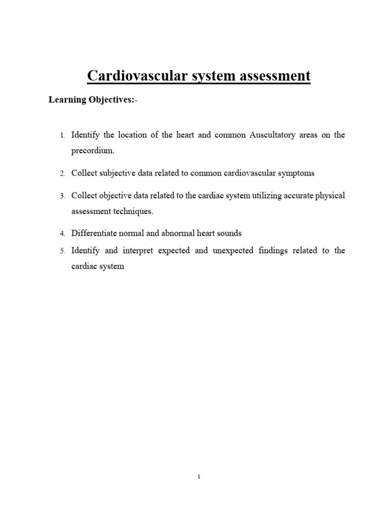 Cardiovascular Assessment Guide | PDF | Heart | Atrium (Heart)