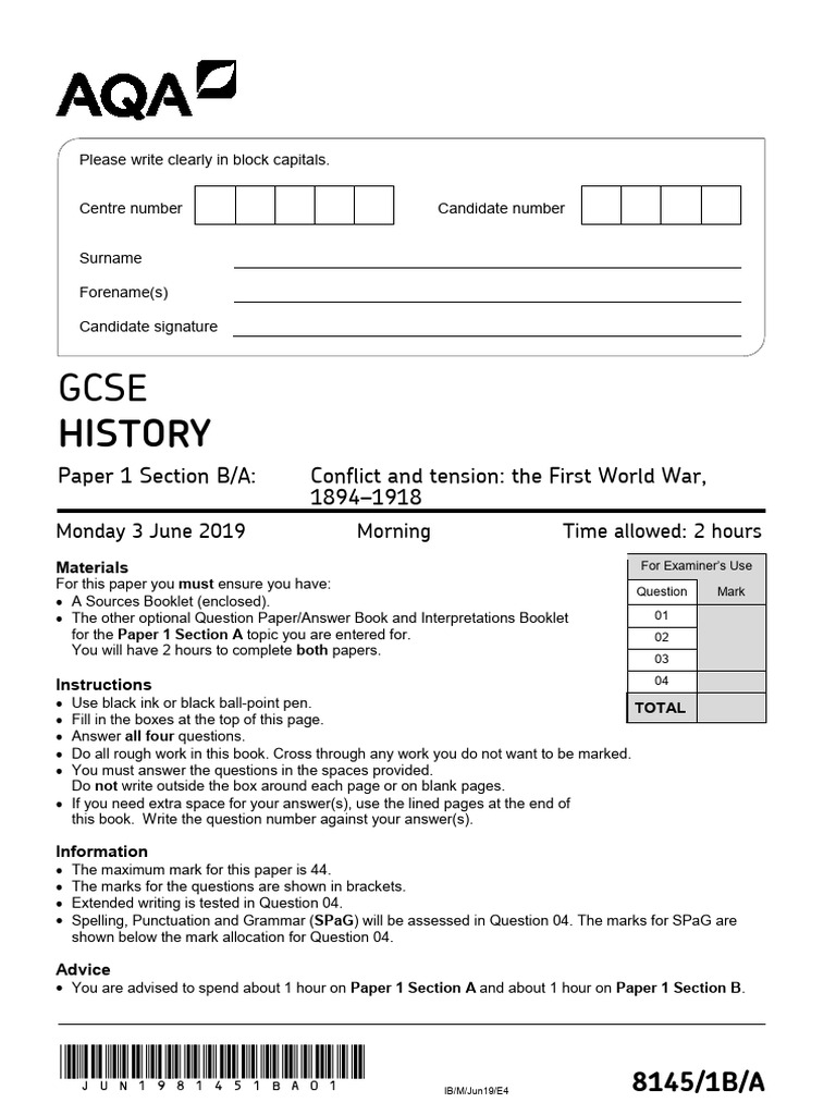 GCSE History Exam: WWI Conflict & Tension | PDF