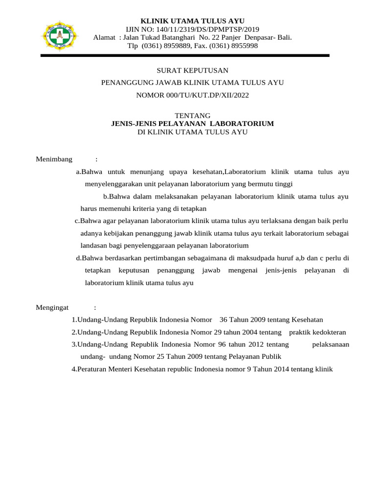 sk jenis pelayanan | PDF