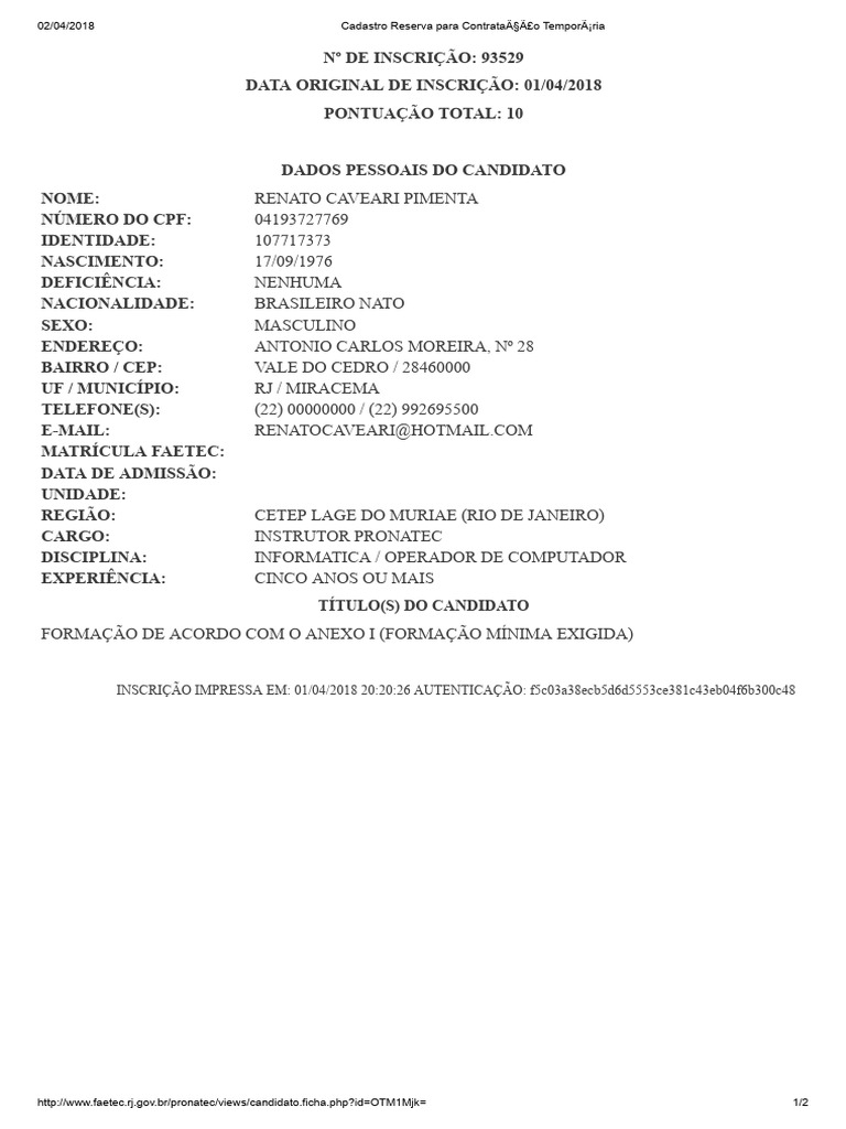 Cadastro Reserva para Contratacao Temporaria | PDF