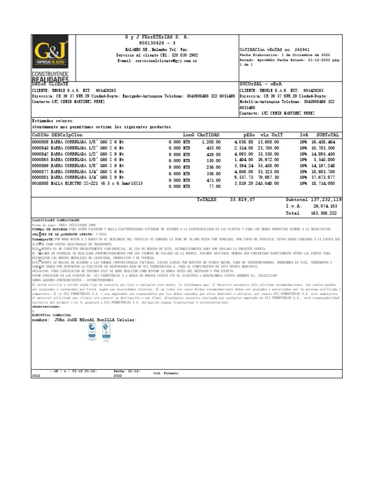 Oferta 2 Acero - G&J | PDF