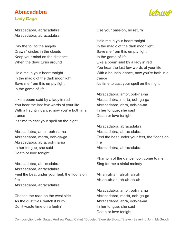 Lady Gaga's "Abracadabra" Lyrics Analysis | PDF