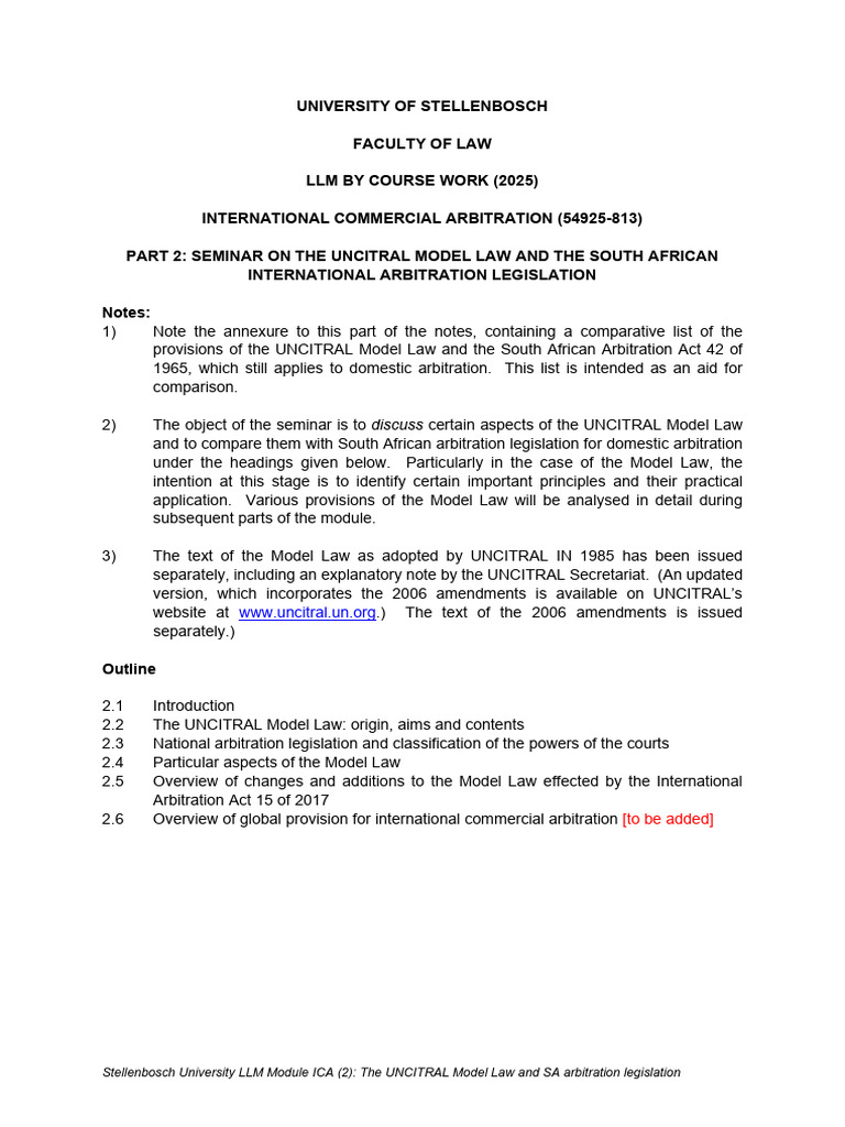 2. LLM ICA - Part 2 Model Law SA Arbitration Legislation 2025 (2.6 to ...