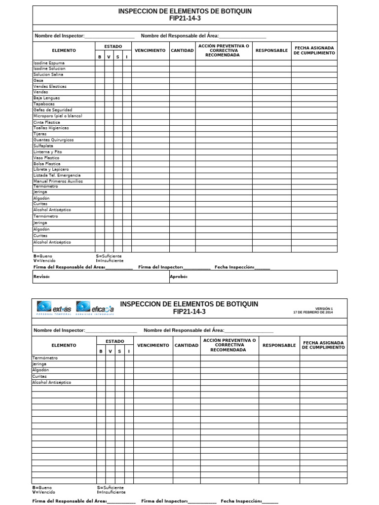 Formato Inspección Botiquin | PDF | Primeros auxilios | Servicios médicos de emergencia