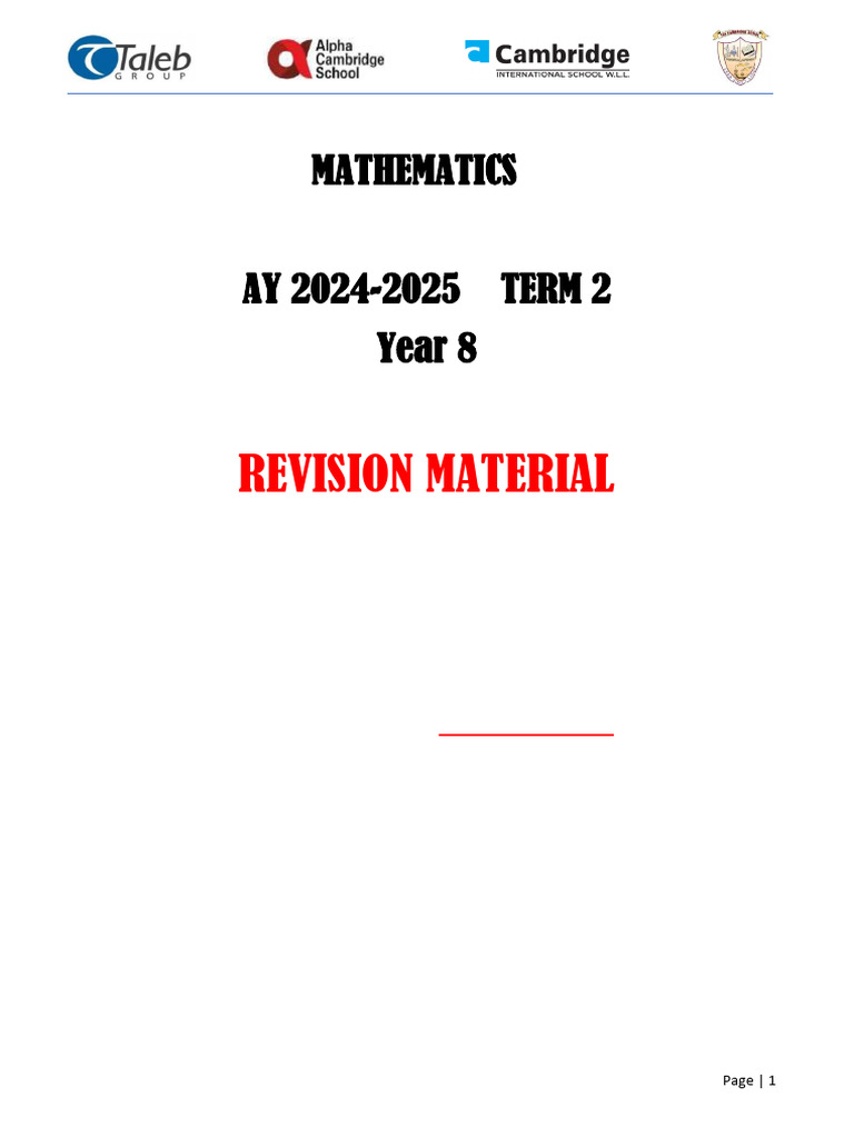 Year 8 Math Revision Guide 2024-2025 | PDF | Mathematics