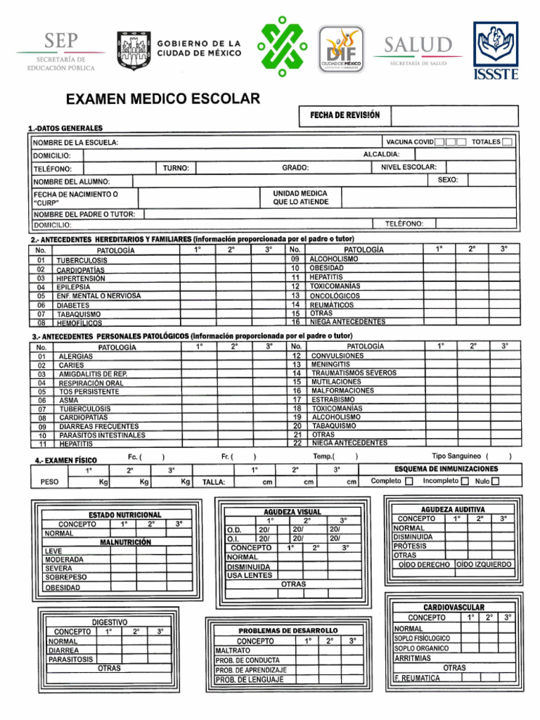 Examen Medico ESCOLAR | PDF