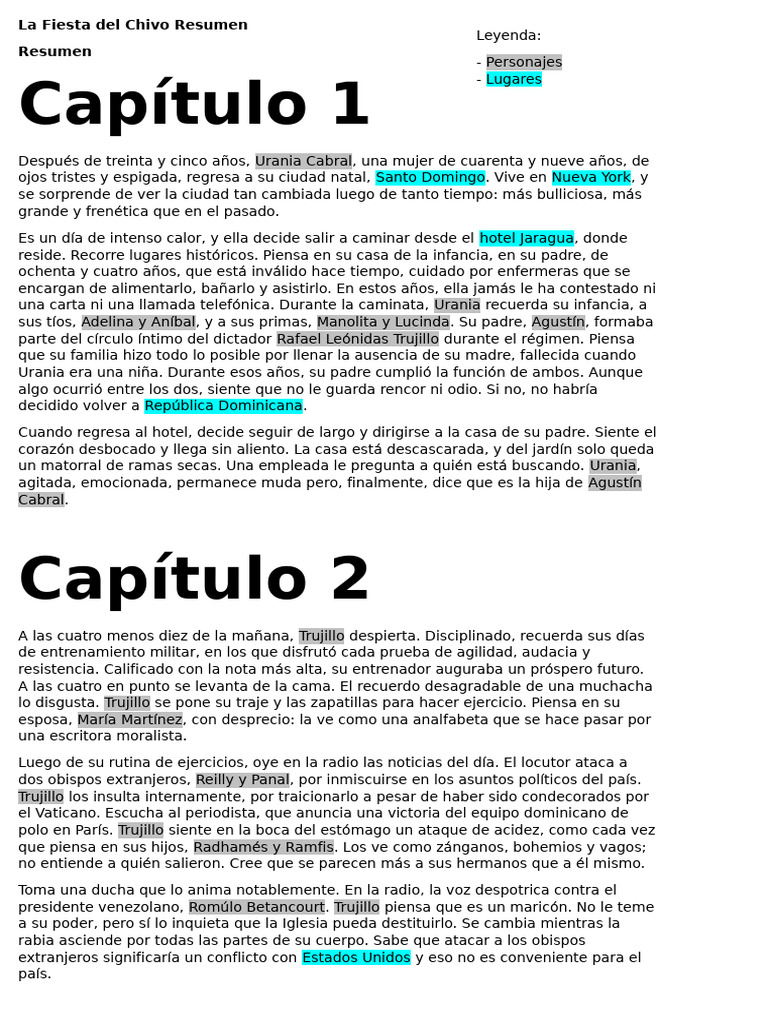La Fiesta Del Chivo Resumen | PDF | República Dominicana