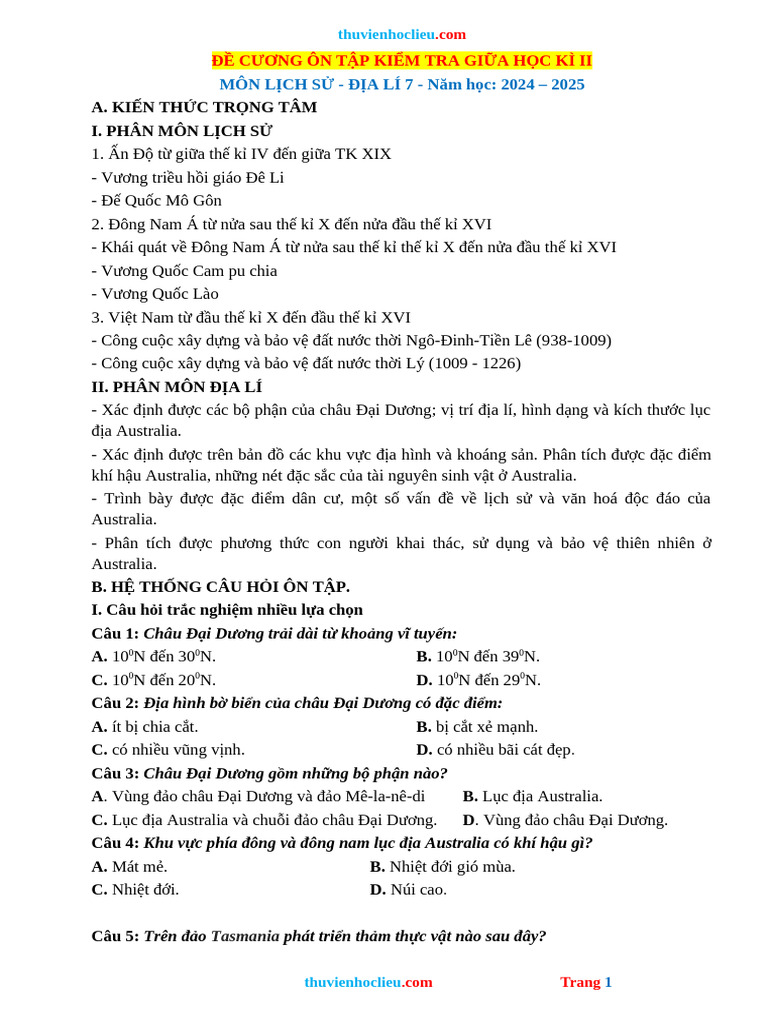 thuvienhoclieu.com-De-cuong-on-tap-giua-HK2-Lich-su-Dia-Li-7-CTST-CTM | PDF