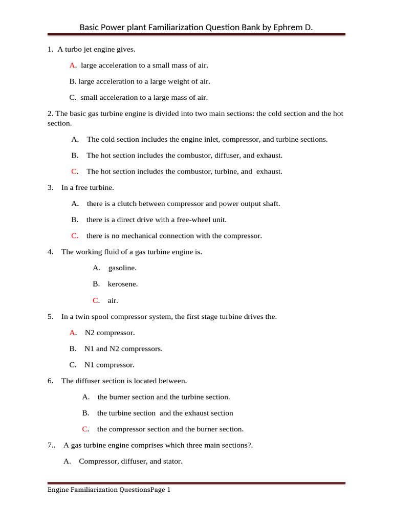 Jet Engine Basics and Components Quiz | PDF | Jet Engine | Turbine