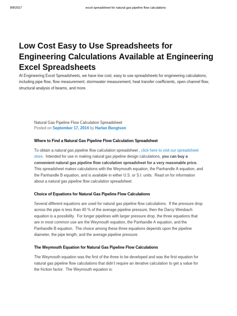 Natural Gas Pipeline Flow Spreadsheet | PDF | Gases | Natural Gas