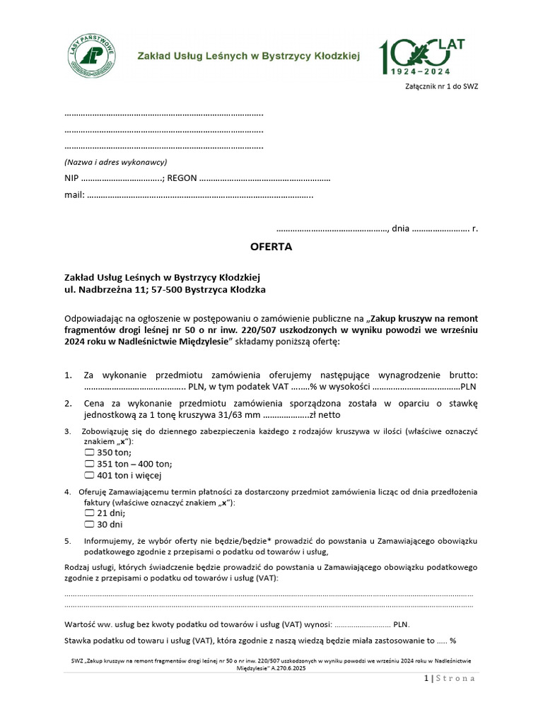 A.270.6.2025 Zał. 1 Formularz Oferty | PDF