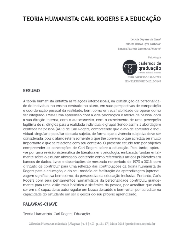 Teoria Humanista - Carl Rogers e A Educa Ao | PDF