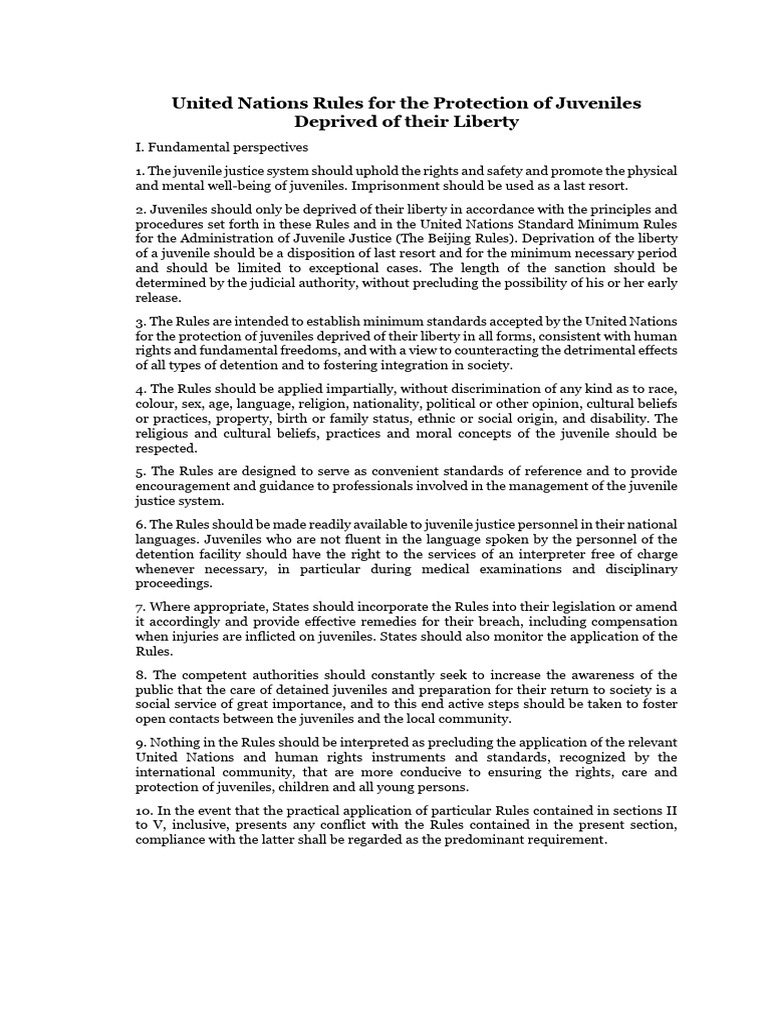 Part 1 - United Nations Rules For The Protection of Juveniles Deprived ...