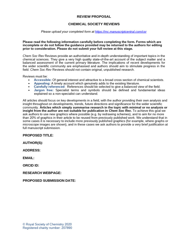 Chemical Society Review Proposal Guide Pdf Science Human