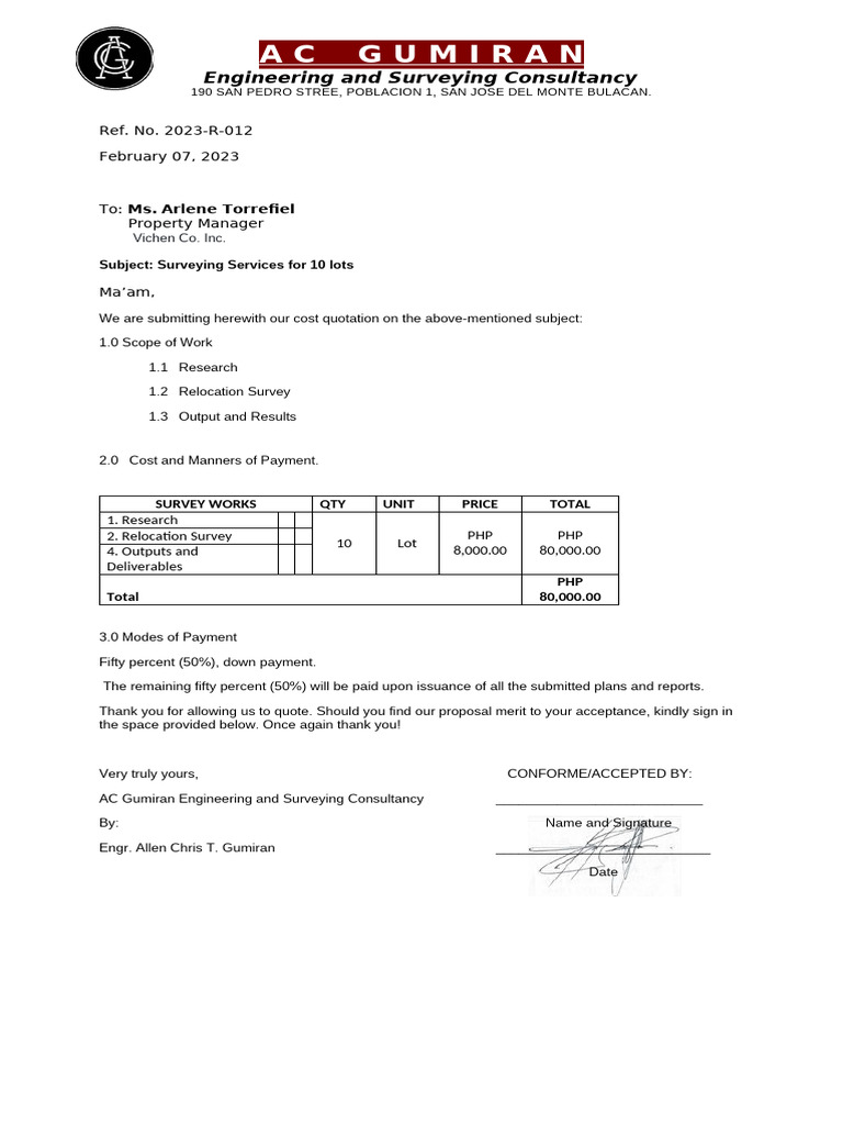 Ref.-No.-2023-R-012-PROPOSAL-FOR-SURVEYING-SERVICES-FOR-10-LOTS 2 | PDF