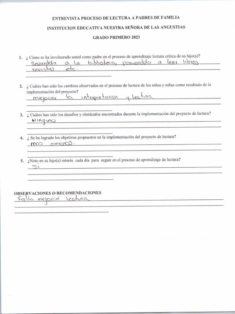 Entrevista A Padres de Familia | PDF