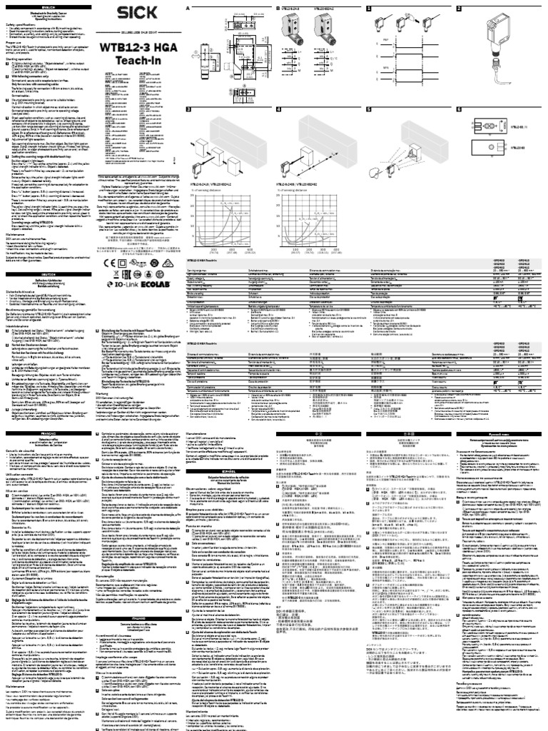 Operating Instructions SENSICK WTB12 3 HGA Teach in en de FR PT Da It ...