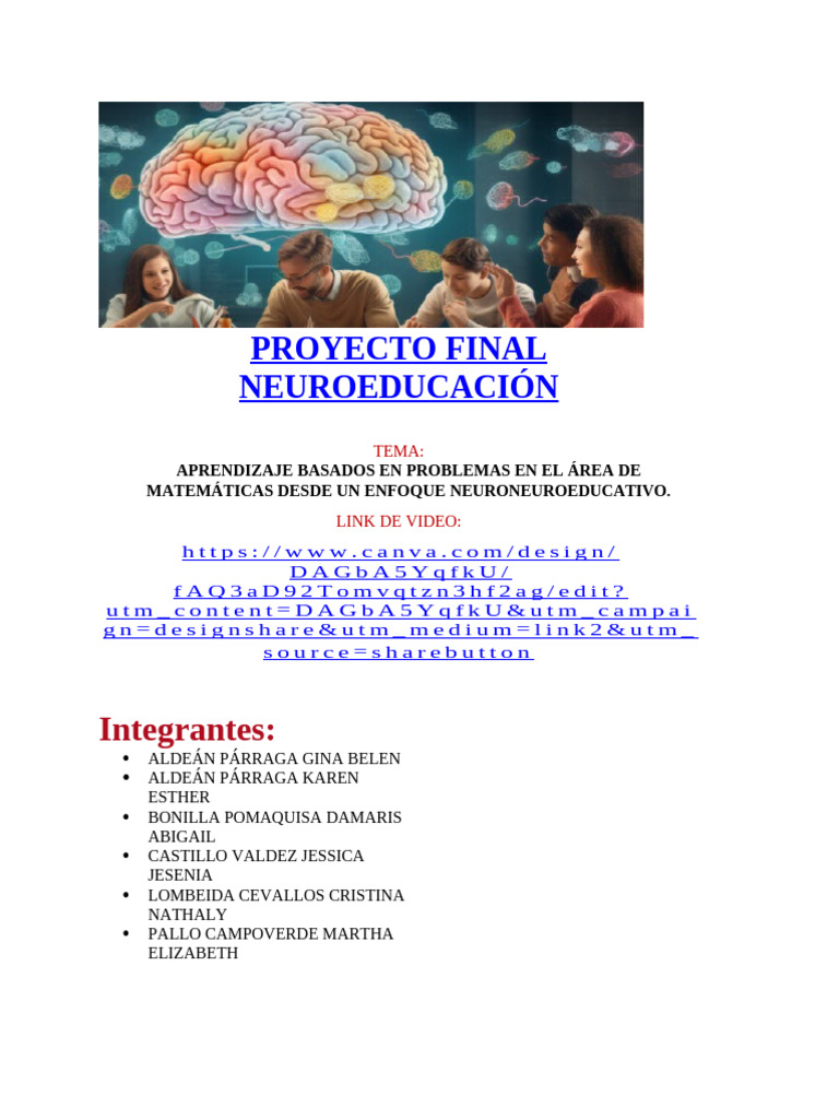 Proyecto Final Neuroeducación - g3 Ube | PDF | Aprendizaje | Enseñando