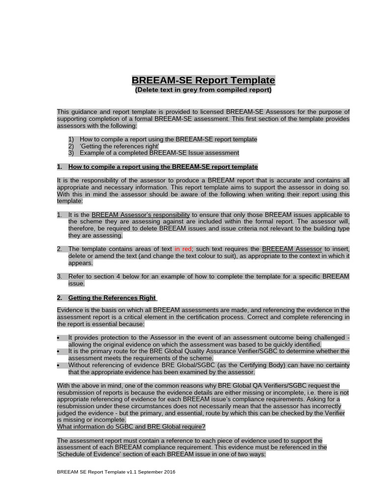 BREEAM SE Report Template 160920 | PDF | Regulatory Compliance