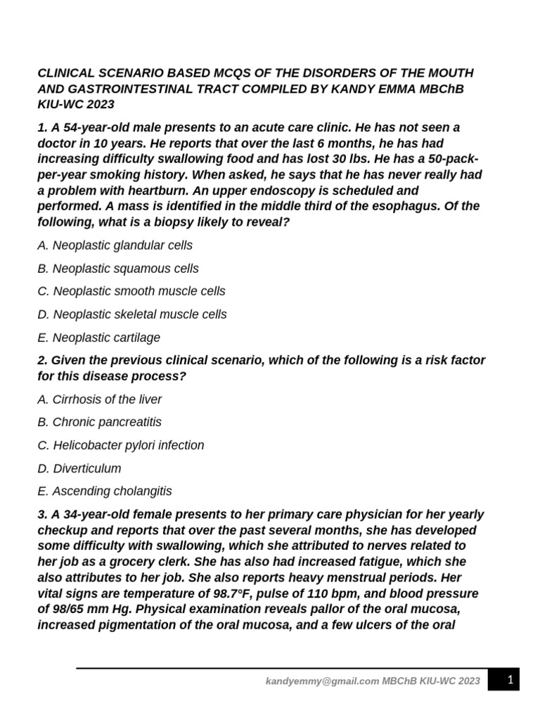 CLINICAL SCENARIO BASED MCQS OF THE DISORDERS OF THE MOUTH AND ...