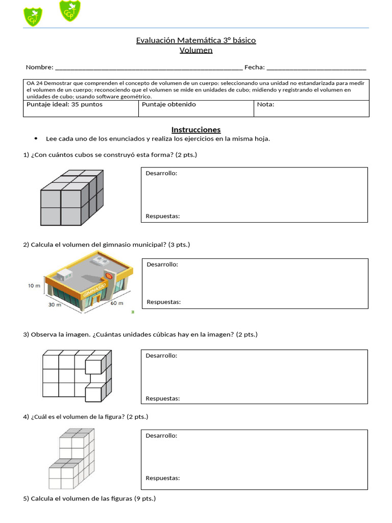 Evaluacion Volumen | PDF | Volumen | Matemáticas