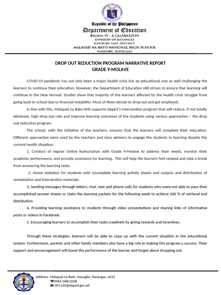 Drop Out Reduction Program | PDF | Learning | Cognition