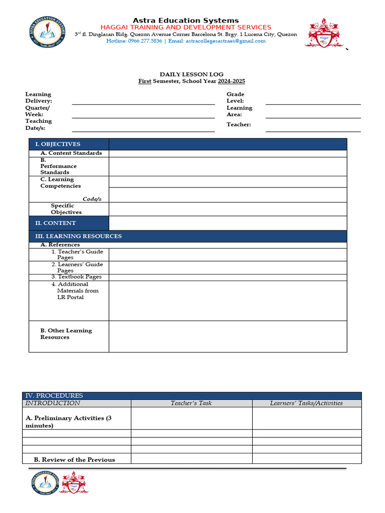 Template For 1 Day Lesson Plan | PDF | Teachers | Learning