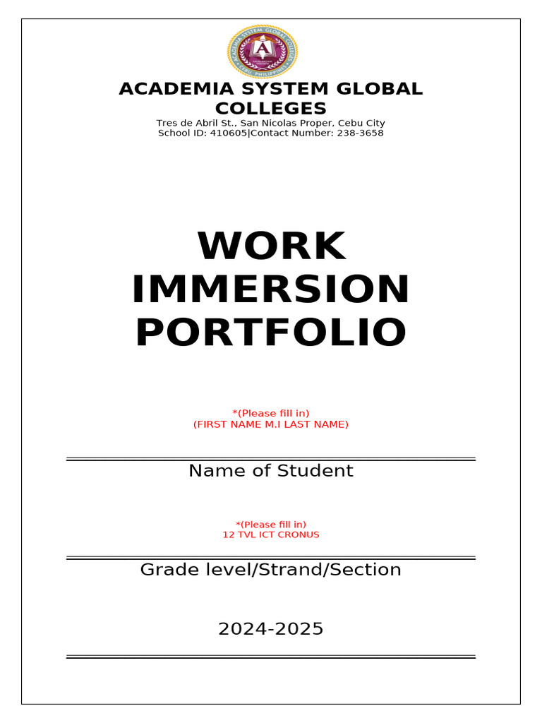 Work Immersion Portfolio 1 | PDF | Behavior Modification | Learning