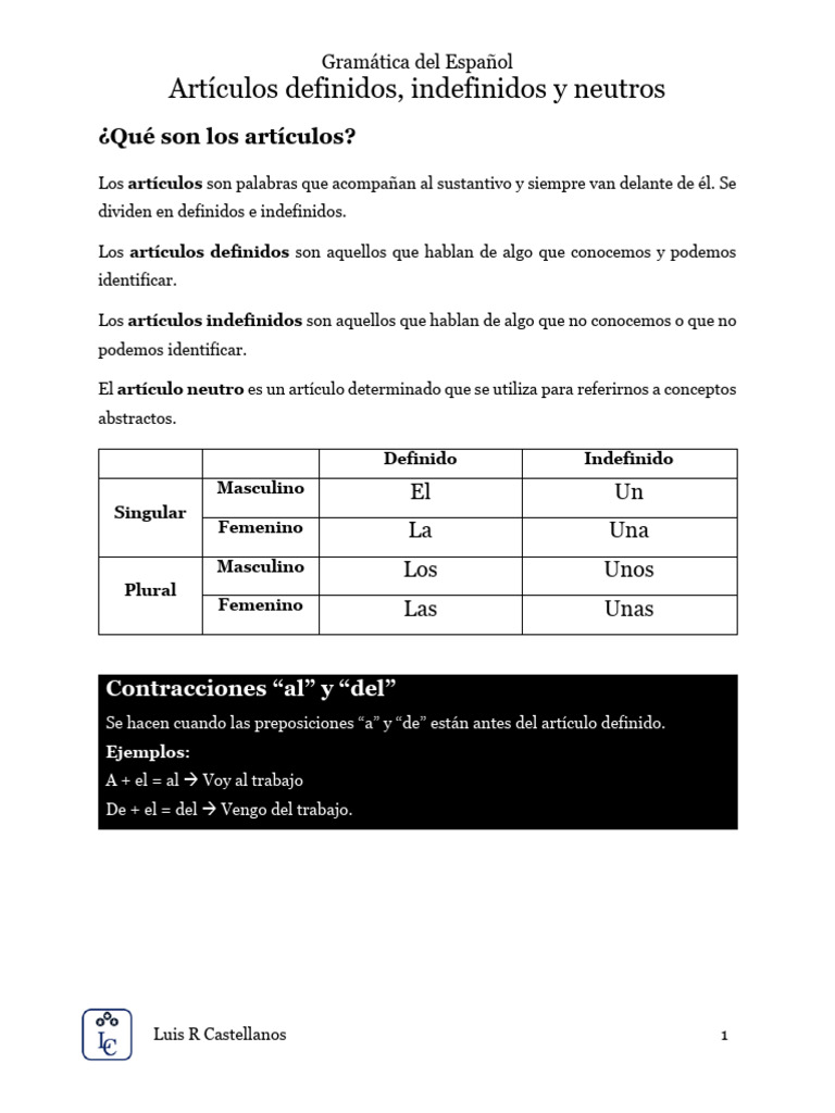 3 Gramatica en Espanol Articulos | PDF
