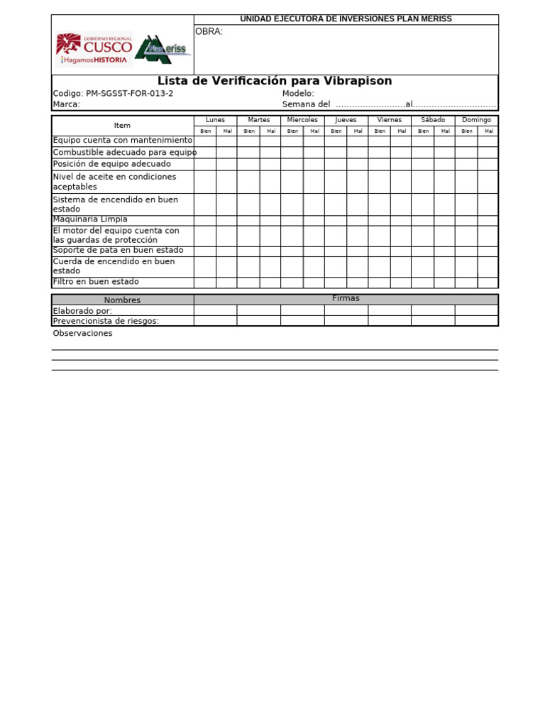 13.02. Check List Vibrapison | PDF