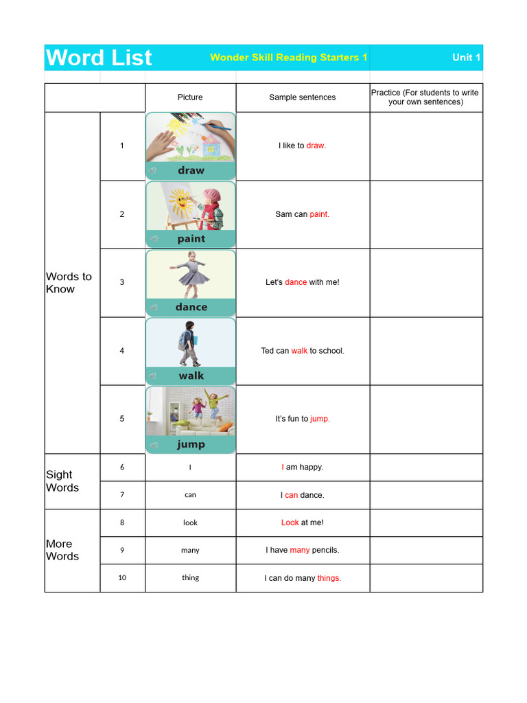 WS - Starters 1 - Level 1 - Unit 1 | PDF