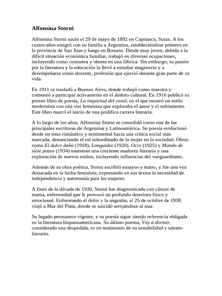 Vida y legado de Alfonsina Storni | PDF