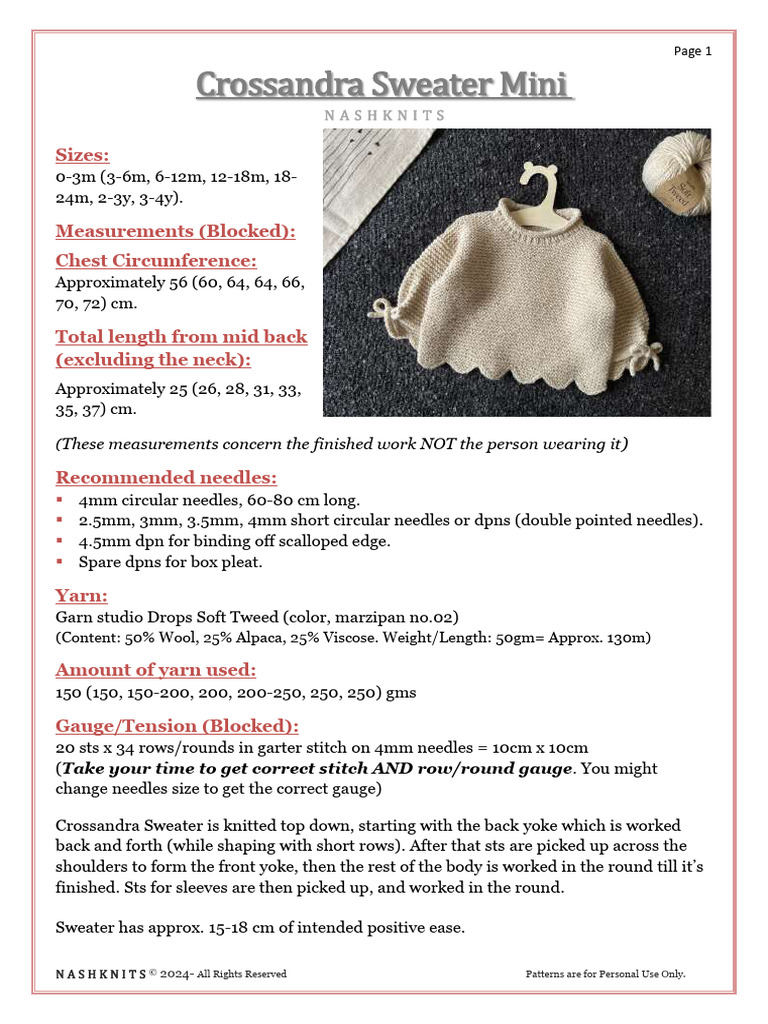 Crossandra Sweater Mini by NashKnits 2024 | PDF | Knitting | Knitting ...
