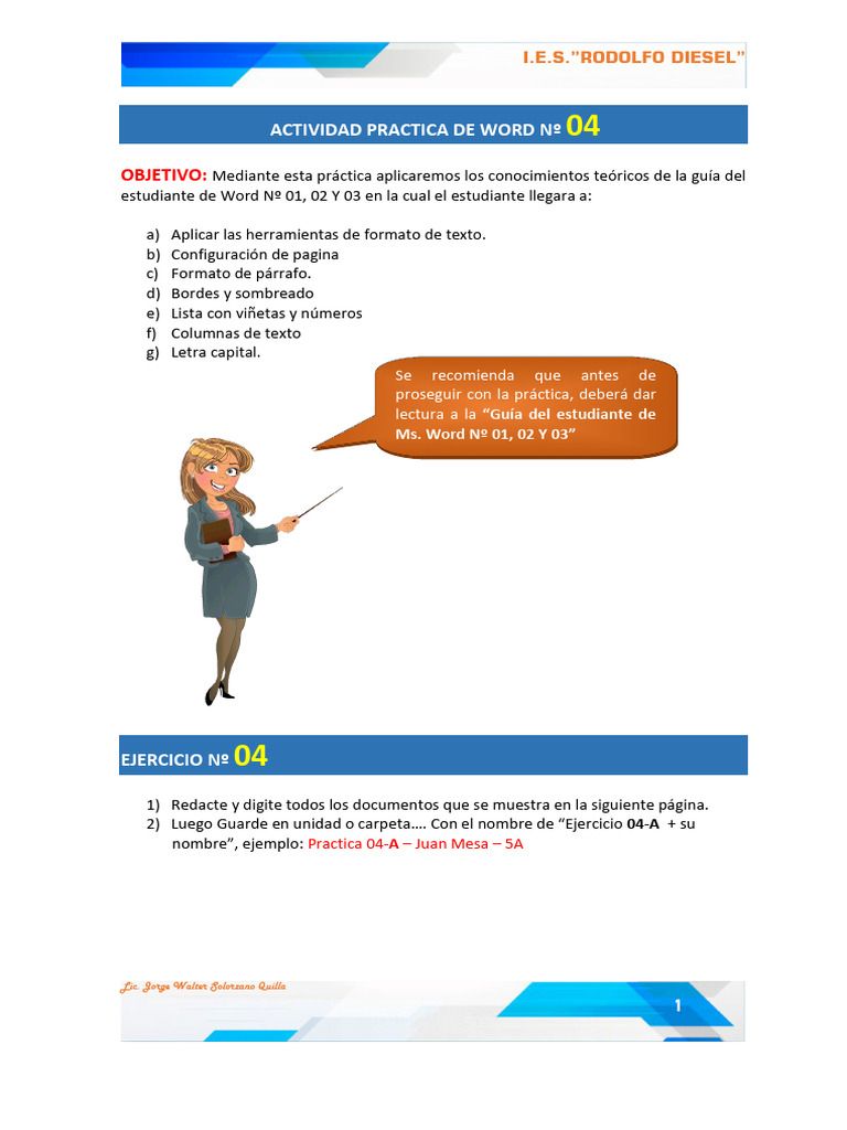 ACTIVIDAD DE WORD Nº 04 | PDF | Microsoft Word | Software del sistema