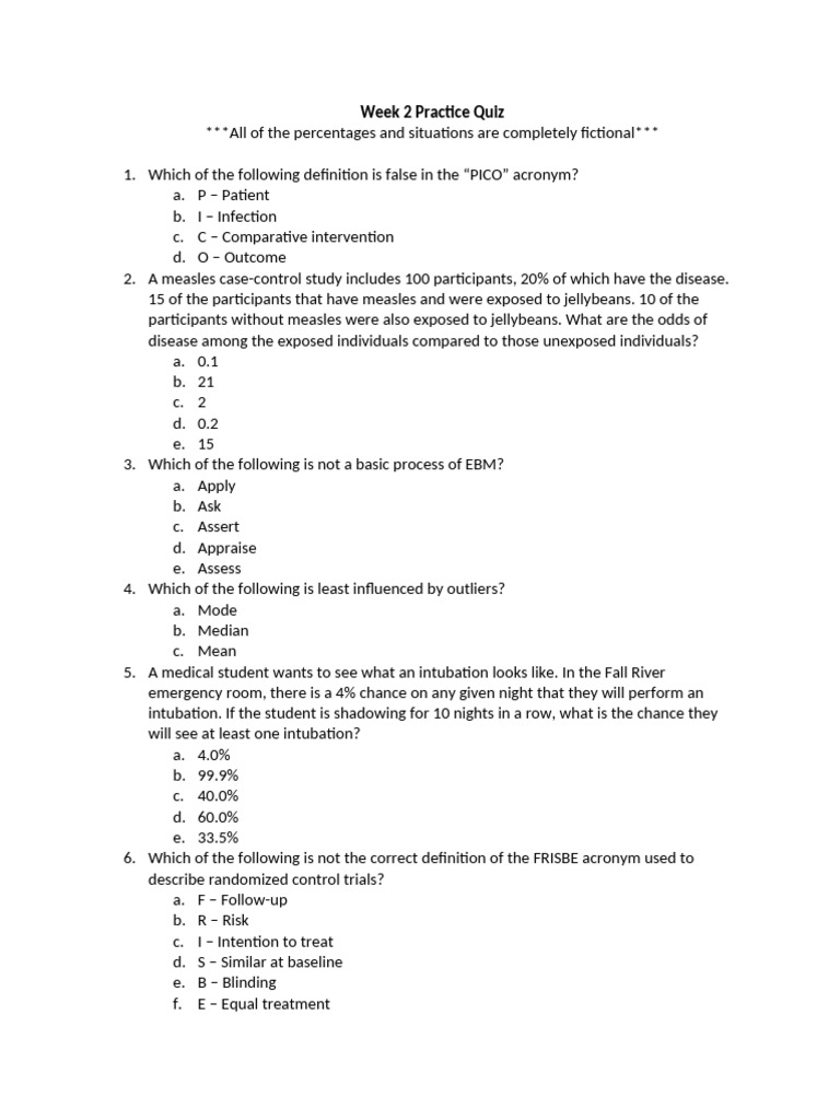 EBM Practice Quiz Week 2 | PDF | Sensitivity And Specificity | Medical ...
