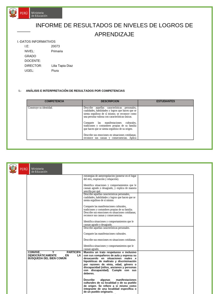 Informe de Resultados Tercer Grado | PDF | Información | Las emociones