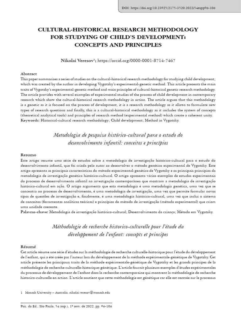 Cultural-historical Research Methodology for Studying of Child's Development - Concepts and ...