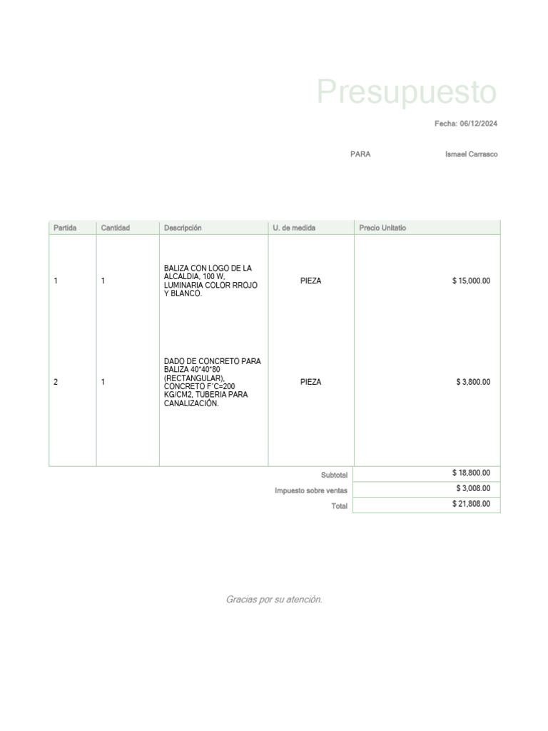 Cotizacion Ismael | PDF