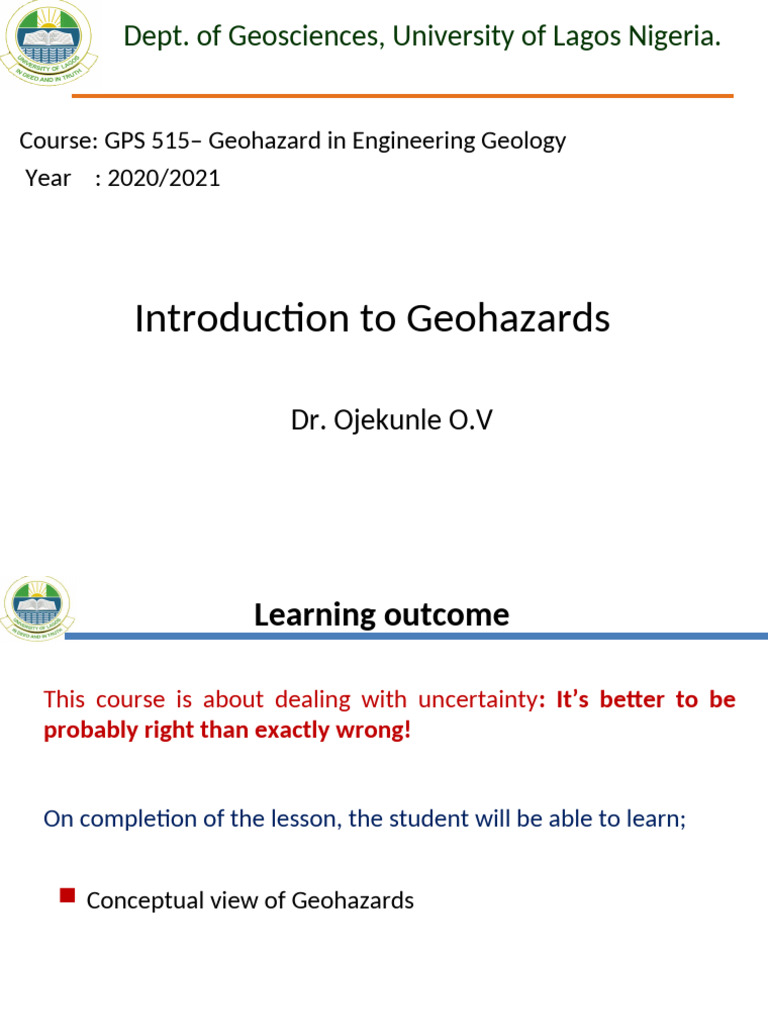 GPS 515 - Introduction To Geohazards | PDF | Natural Disasters | Hazards