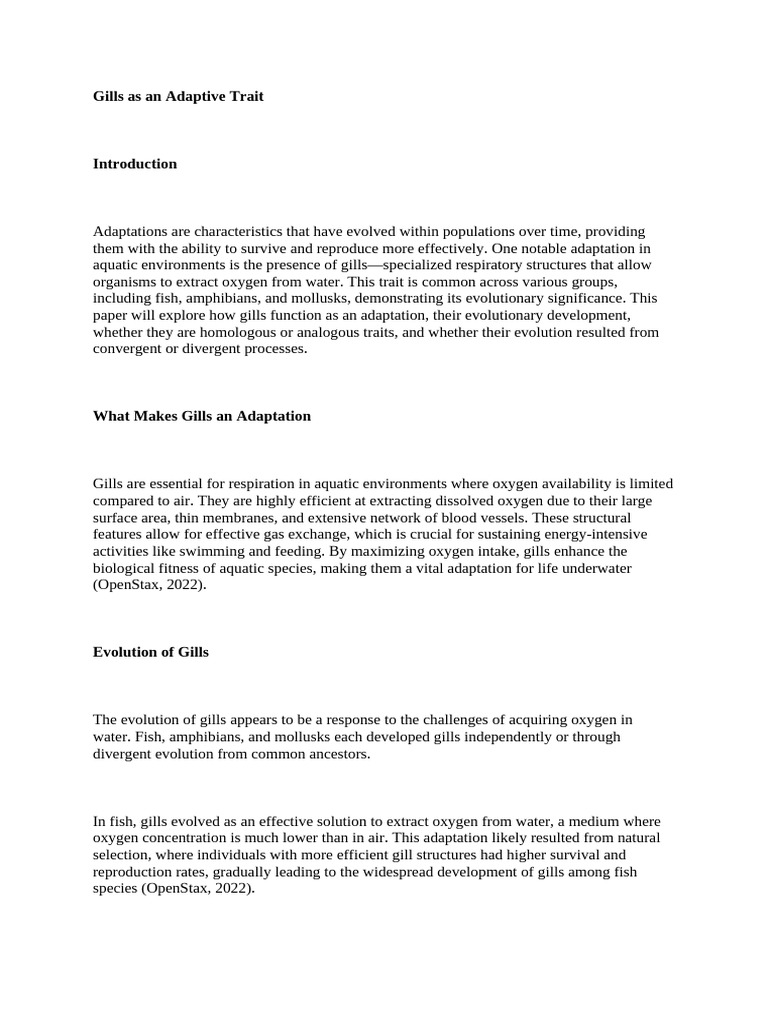 Gills: Evolution and Adaptation in Aquatics | PDF | Gill | Evolution